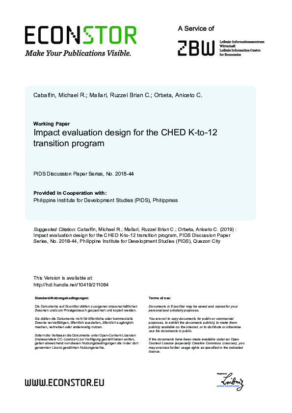(PDF) Impact evaluation design for the CHED K-to-12 transition program