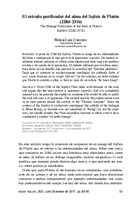 (PDF) El extraño purificador del alma del Sofista de Platón (228d-231b)