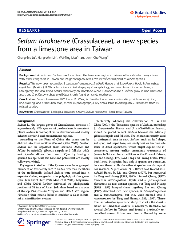 (PDF) Sedum tarokoense: A New Limestone Species