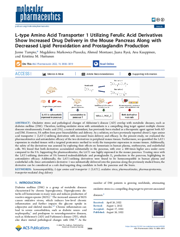 (PDF) L-type Amino Acid Transporter 1 Utilizing Ferulic Acid Derivatives Show Increased Drug ...