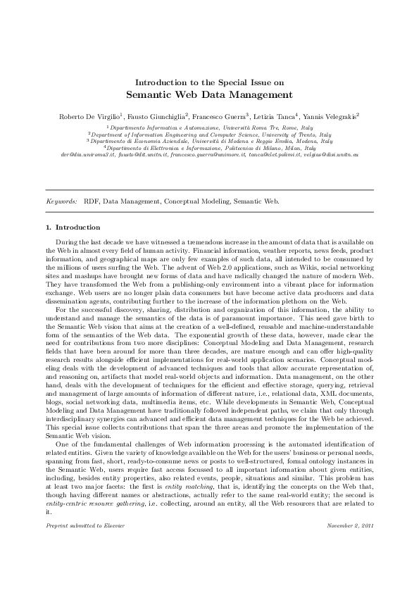 (PDF) Introduction to the Special Issue on Semantic Web Data Management
