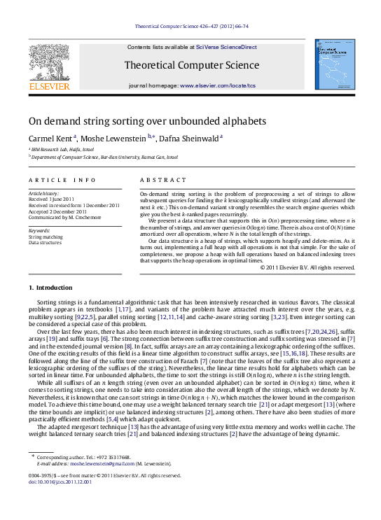 (PDF) On demand string sorting over unbounded alphabets