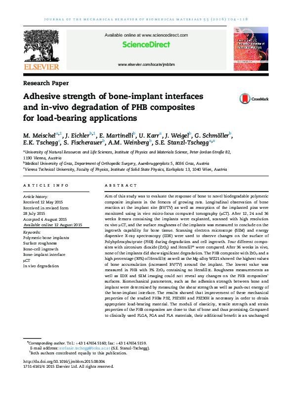 (PDF) Adhesive strength of bone-implant interfaces and in-vivo ...