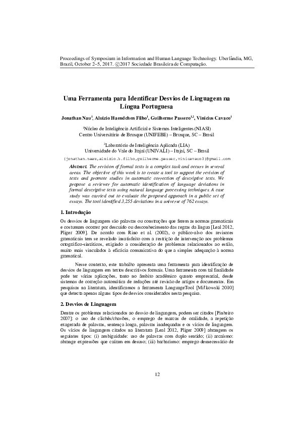 (PDF) Uma Ferramenta para Identificar Desvios de Linguagem na Língua ...