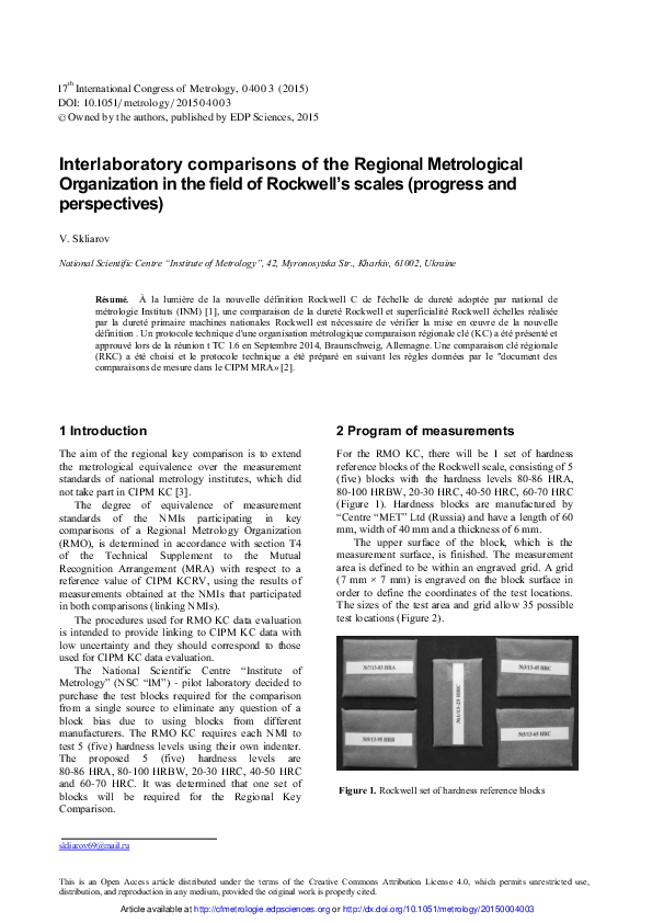 (PDF) Interlaboratory comparisons of the Regional Metrological Organization in the field of ...