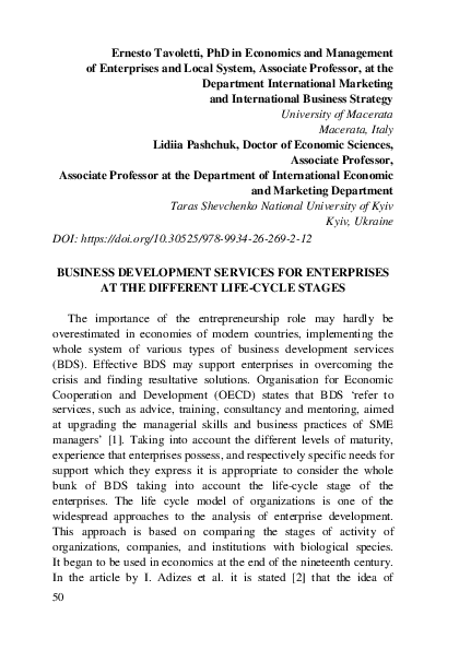 (PDF) Business Development Services for Enterprises at the Different Life-Cycle Stages