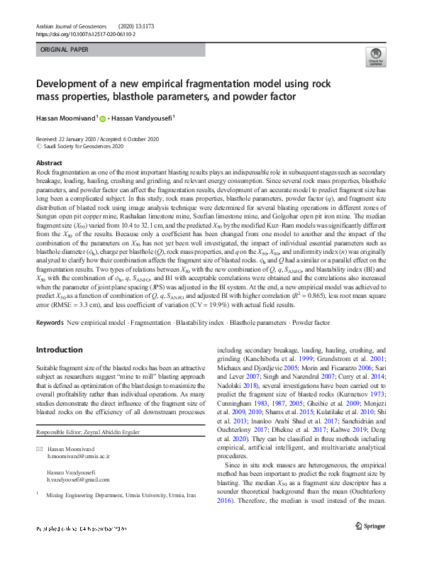 (PDF) Development of a new empirical fragmentation model using rock ...