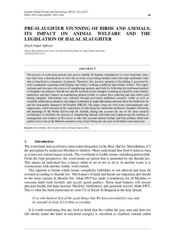 (PDF) Pre-Slaughter Stunning of Birds and Animals: Its Impact on Animal ...