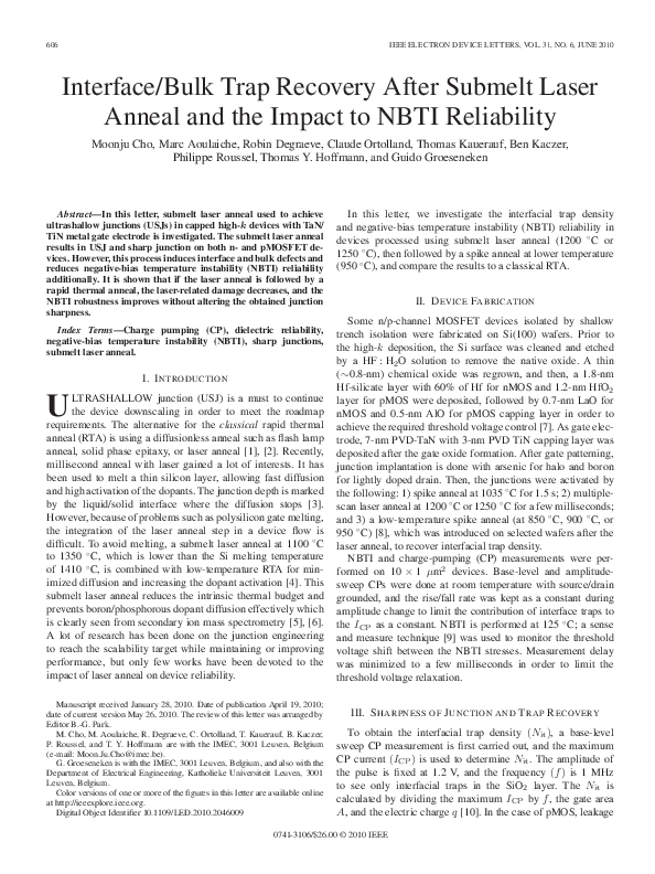 (PDF) Interface/Bulk Trap Recovery After Submelt Laser Anneal and the ...