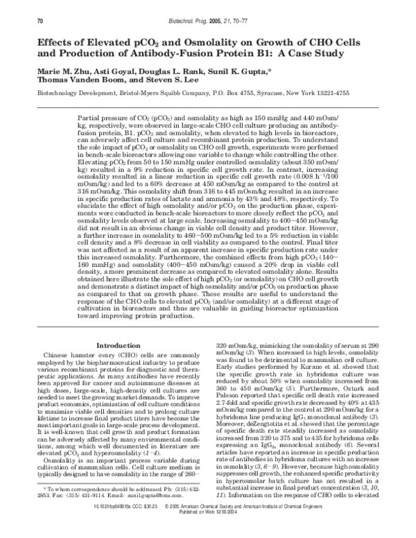 (PDF) Effects of Elevated pCO2 and Osmolality on Growth of CHO Cells ...