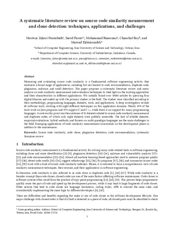 Pdf A Systematic Literature Review On Source Code Similarity
