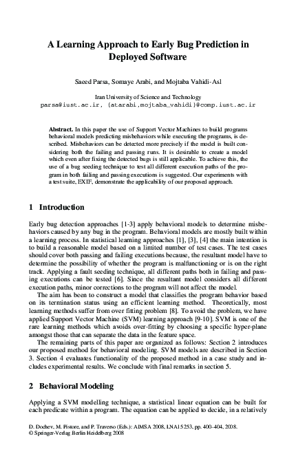 (PDF) A Learning Approach to Early Bug Prediction in Deployed Software
