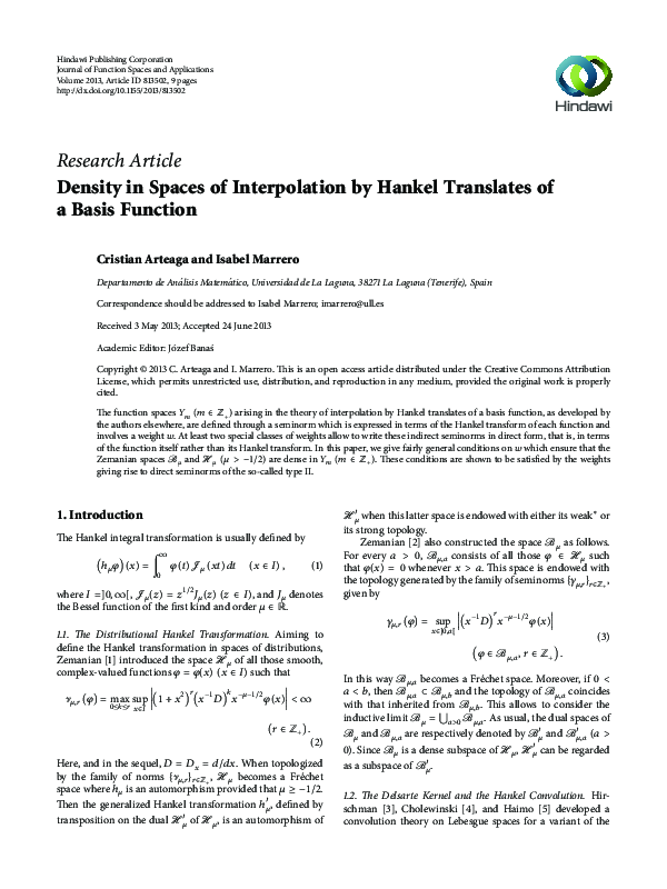 (PDF) Density in Spaces of Interpolation by Hankel Translates of a ...