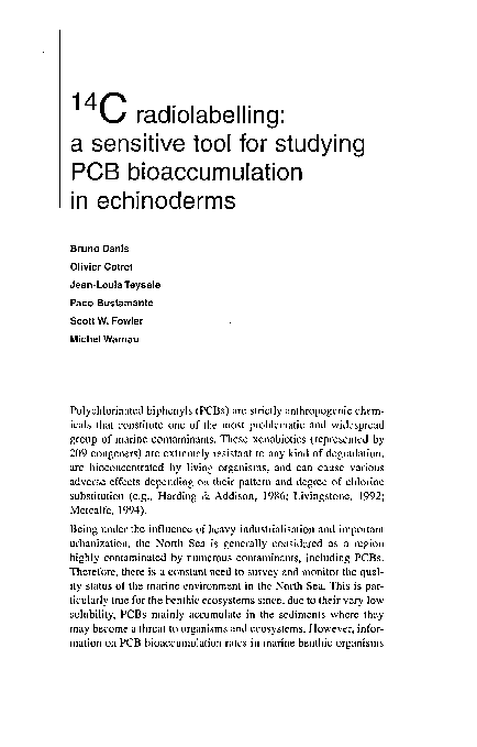 (PDF) C-14 radiolabelling : a sensitive tool for studying PCB bioaccumulation in echinoderms