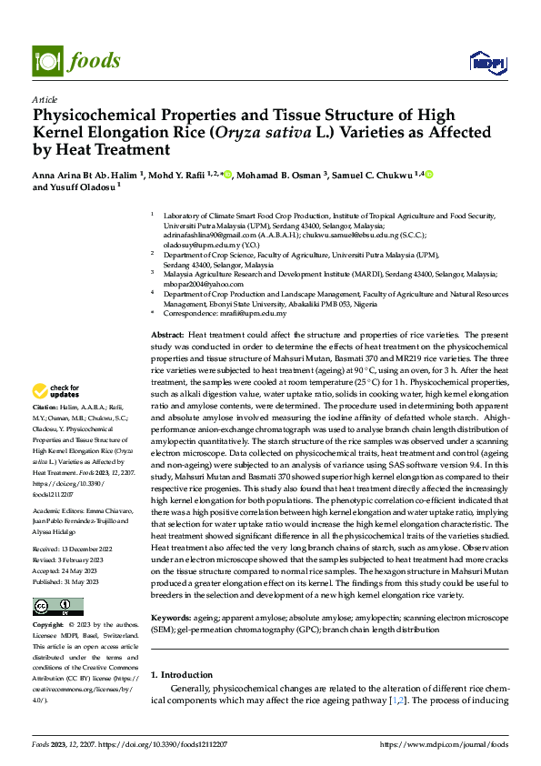(PDF) Physicochemical Properties and Tissue Structure of High Kernel Elongation Rice (Oryza ...