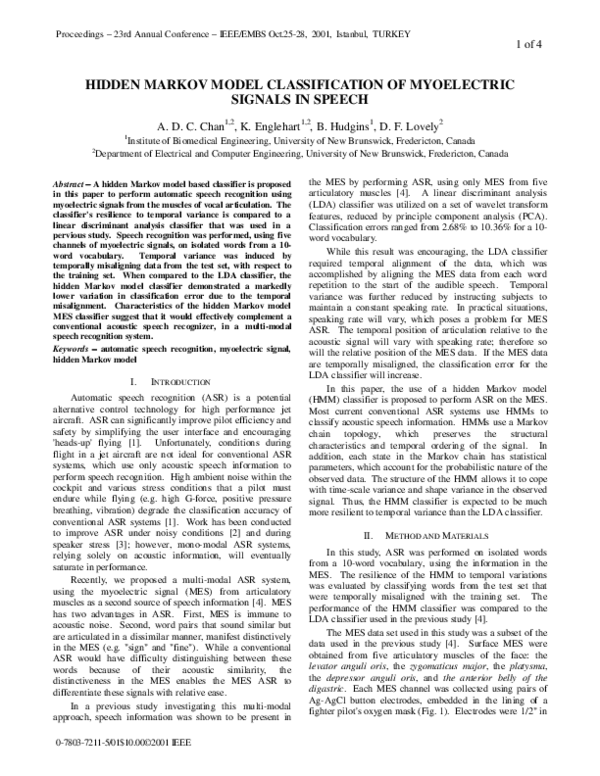 (PDF) Hidden Markov model classification of myoelectric signals in speech