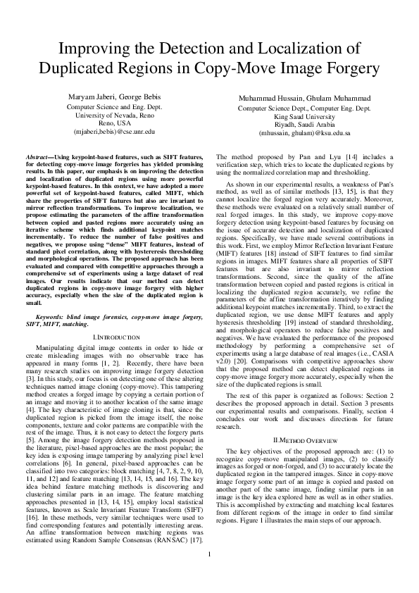 (PDF) Improving the detection and localization of duplicated regions in ...