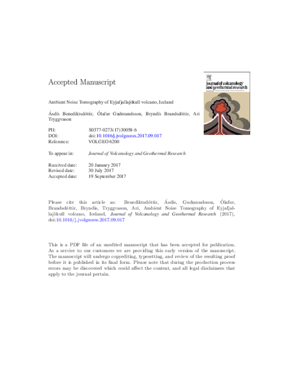 (PDF) Ambient noise tomography of Eyjafjallajökull volcano, Iceland