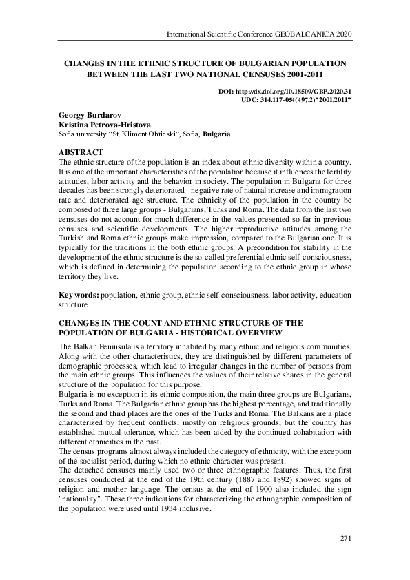 (PDF) Changes in the Ethnic Structure of Bulgarian Population Between ...