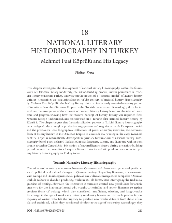 (PDF) National Literary Historiography in Turkey: Mehmet Fuat Köprülü ...