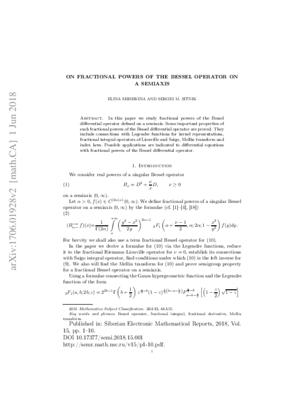 (PDF) On fractional powers of the Bessel operator on a semiaxis