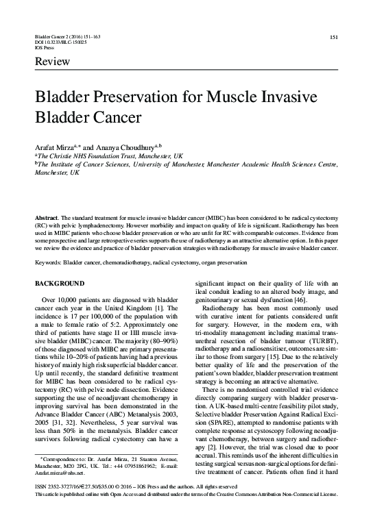 (PDF) Bladder Preservation for Muscle Invasive Bladder Cancer