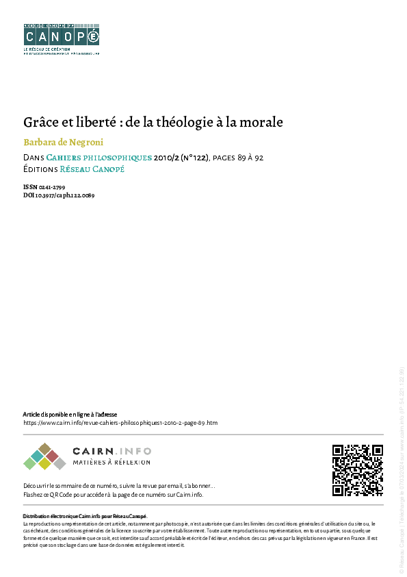 (PDF) Grâce et liberté : de la théologie à la morale