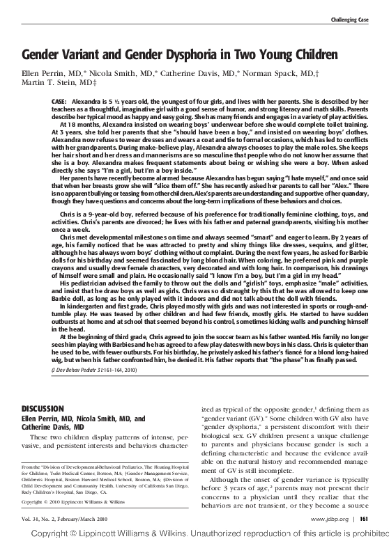 (PDF) Gender Variant and Gender Dysphoria in Two Young Children