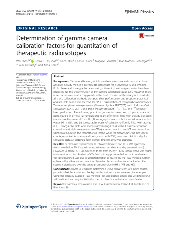 (PDF) Determination of gamma camera calibration factors for ...