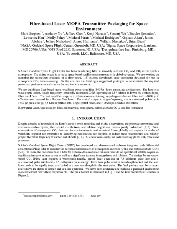 (PDF) Fiber-based laser MOPA transmitter packaging for space environment