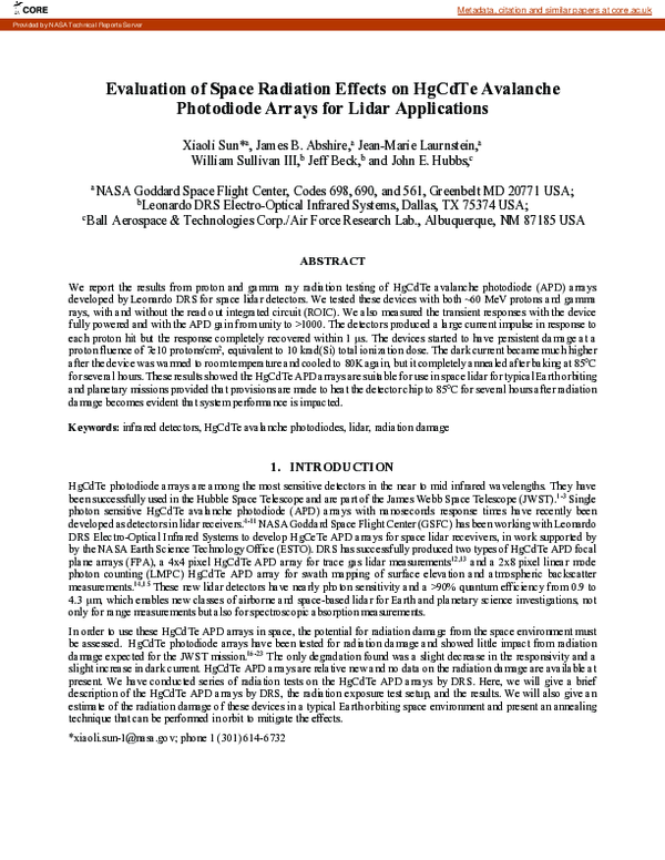(PDF) Evaluation of space radiation effects on HgCdTe avalanche ...