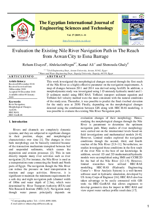 (PDF) Evaluation the Existing Nile River Navigation Path in The Reach ...