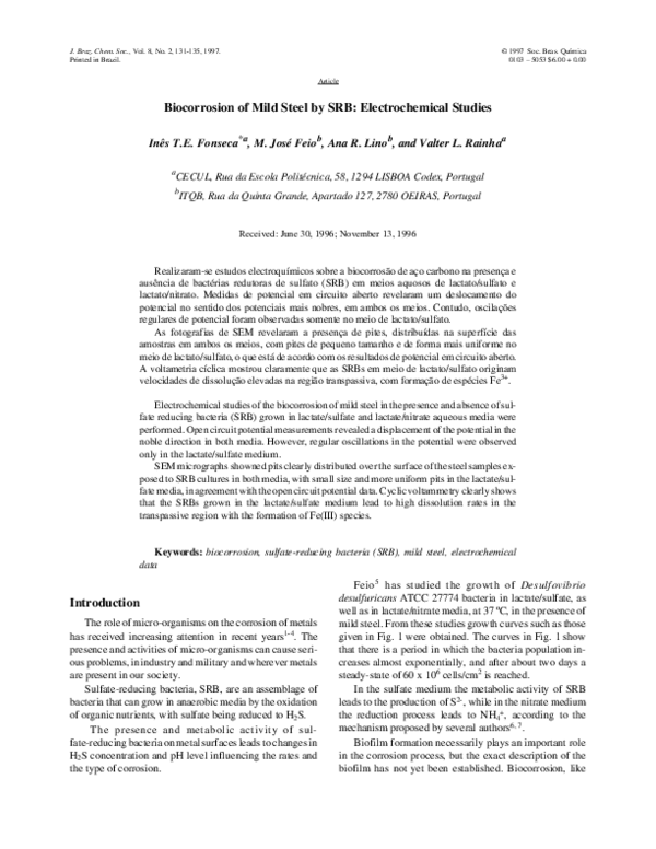 (PDF) Biocorrosion of mild steel by SRB: electrochemical studies ...