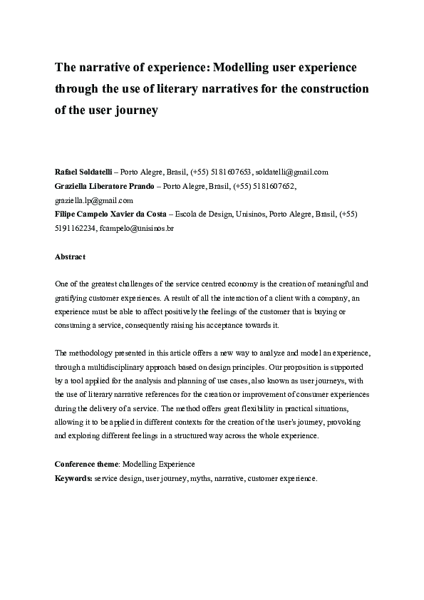 (PDF) The narrative of experience: Modelling user experience through ...