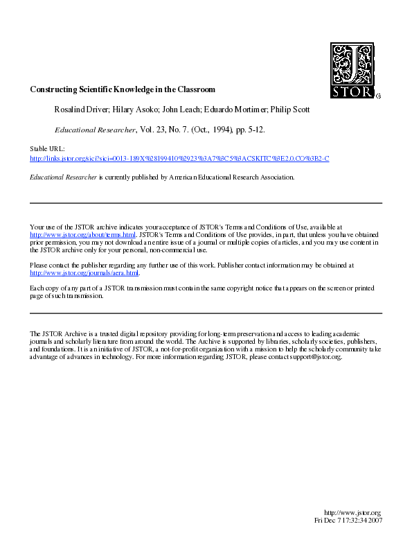 (PDF) Constructing scientific knowledge in the classroom