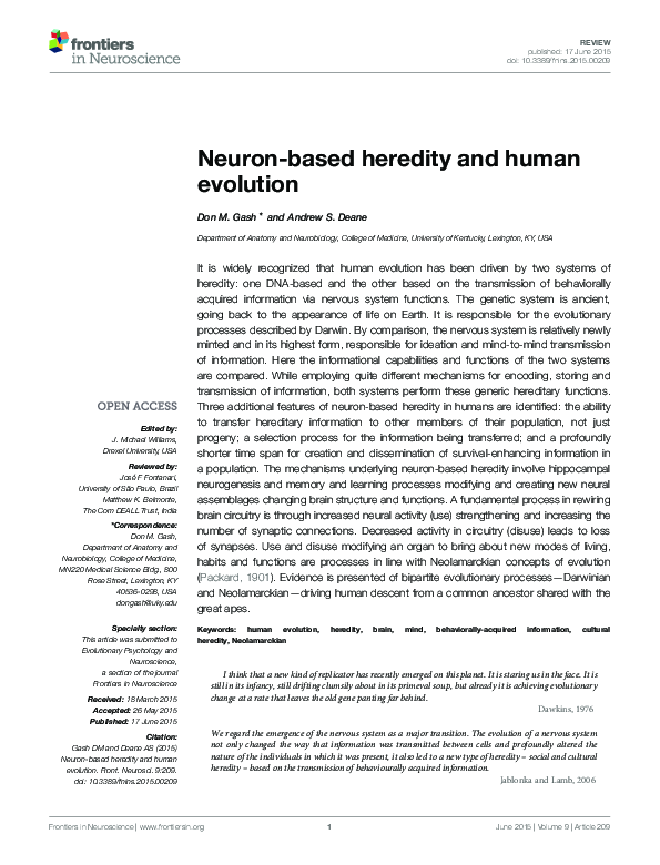 (PDF) Neuron-based heredity and human evolution