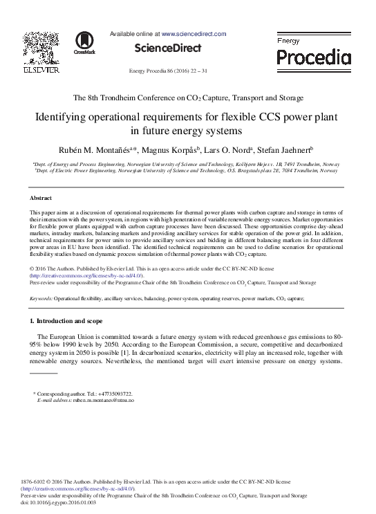 (PDF) Identifying Operational Requirements for Flexible CCS Power Plant ...