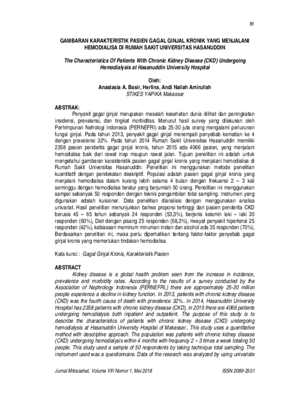 (PDF) Gambaran Karakteristik Pasien Gagal Ginjal Kronik Yang Menjalani Hemodialisa DI Rumah ...