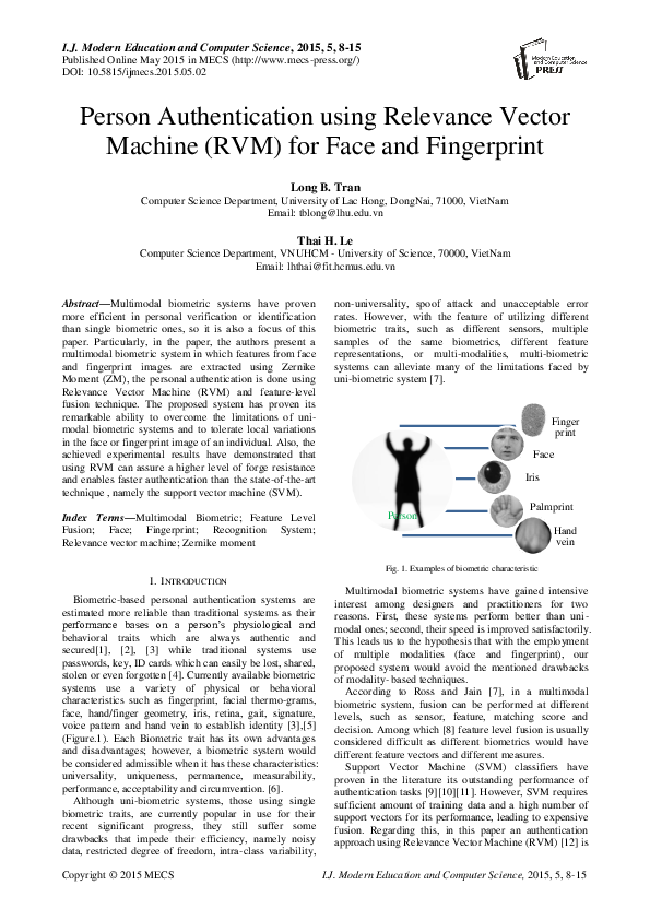(PDF) Person Authentication using Relevance Vector Machine (RVM) for Face and Fingerprint