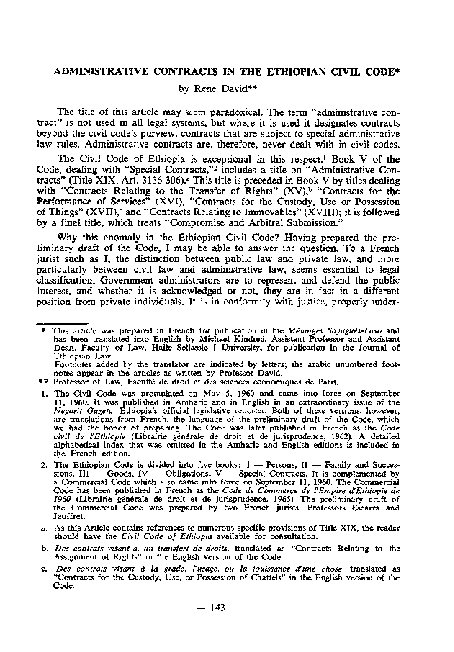 (PDF) Administrative contracts in the ethiopian civil code