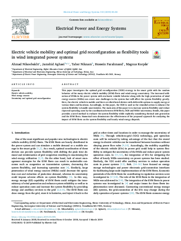 Pdf Electric Vehicle Mobility And Optimal Grid Reconfiguration As