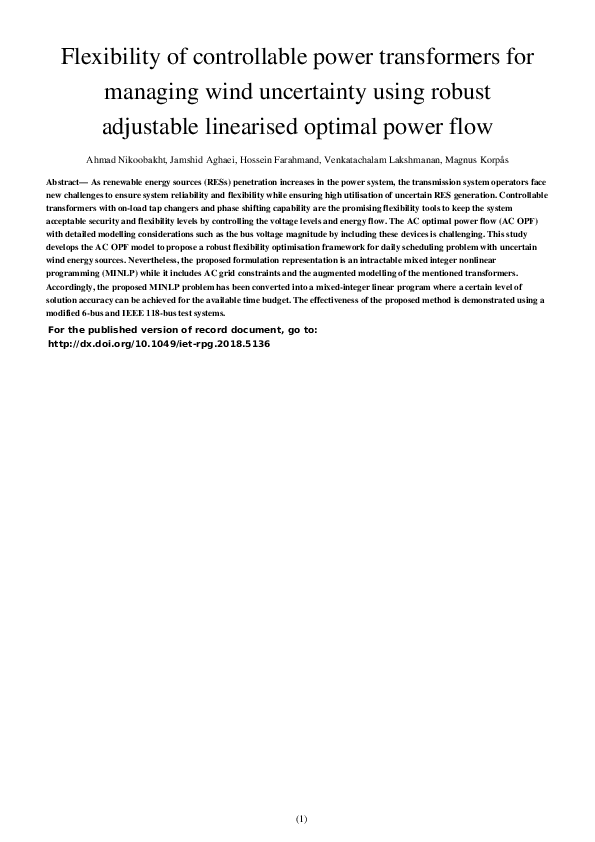 (PDF) Flexibility of controllable power transformers for managing wind uncertainty using robust ...