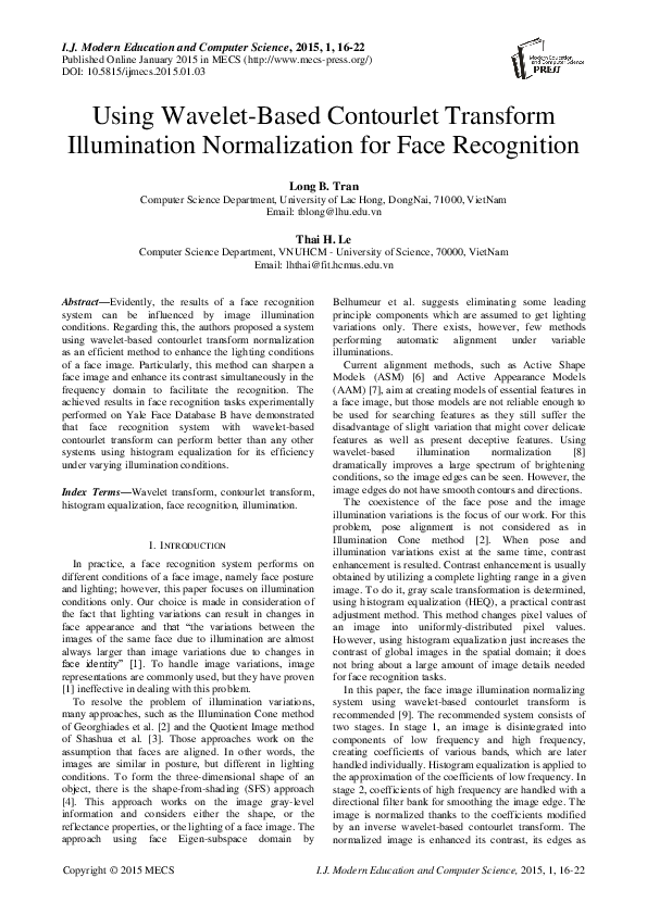 (PDF) Using Wavelet-Based Contourlet Transform Illumination ...