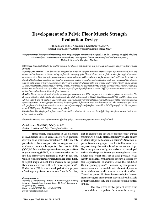 (PDF) Development of a pelvic floor muscle strength evaluation device