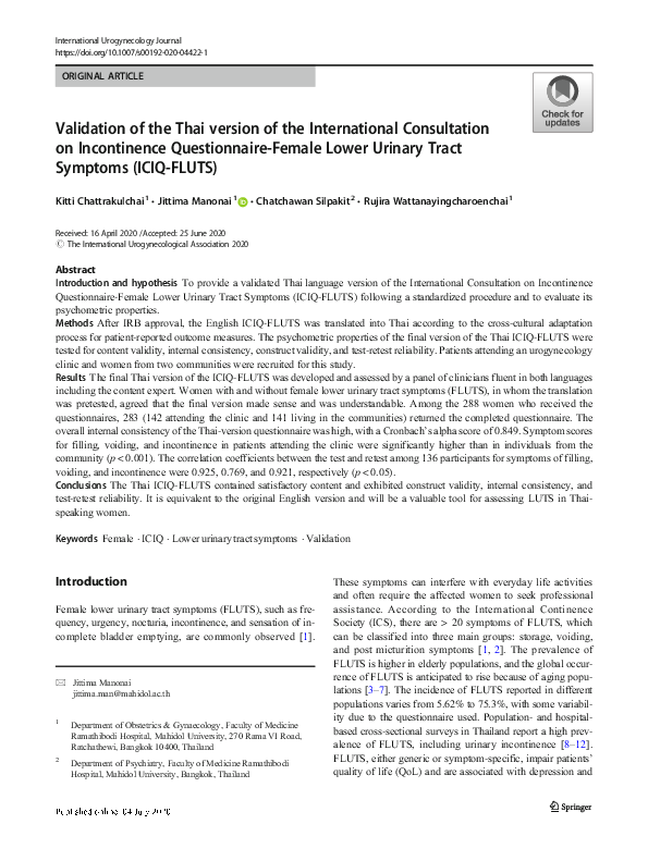(PDF) Validation of the Thai version of the International Consultation ...