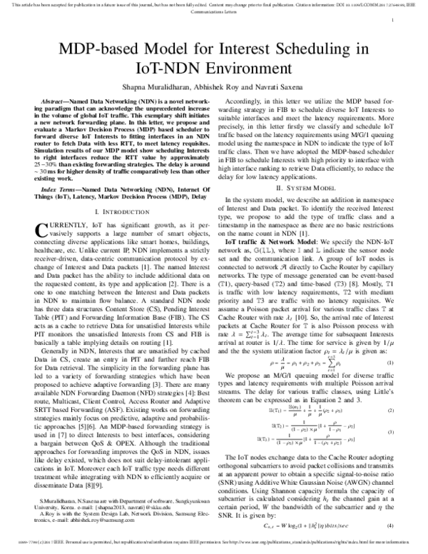 (PDF) MDP-Based Model for Interest Scheduling in IoT-NDN Environment