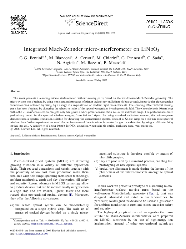 (PDF) Integrated Mach-Zehnder micro-interferometer on LiNbO3 | Gian ...