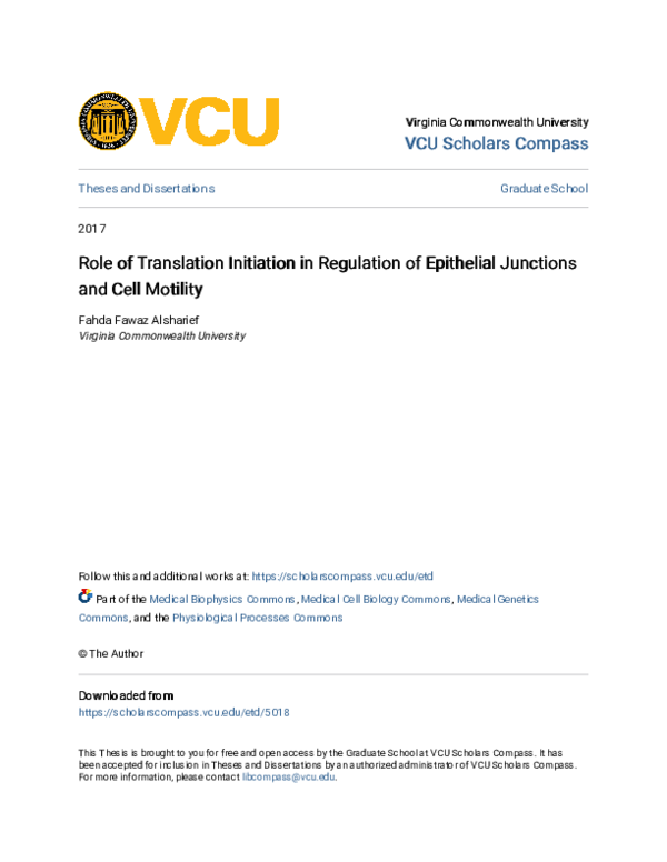 (PDF) Role of Translation Initiation in Regulation of Epithelial ...