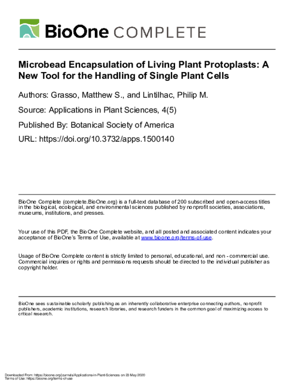 (PDF) Microbead Encapsulation of Living Plant Protoplasts: A New Tool ...