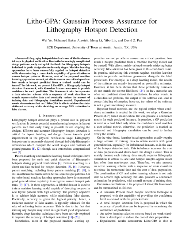 (PDF) Litho-GPA: Gaussian Process Assurance for Lithography Hotspot ...